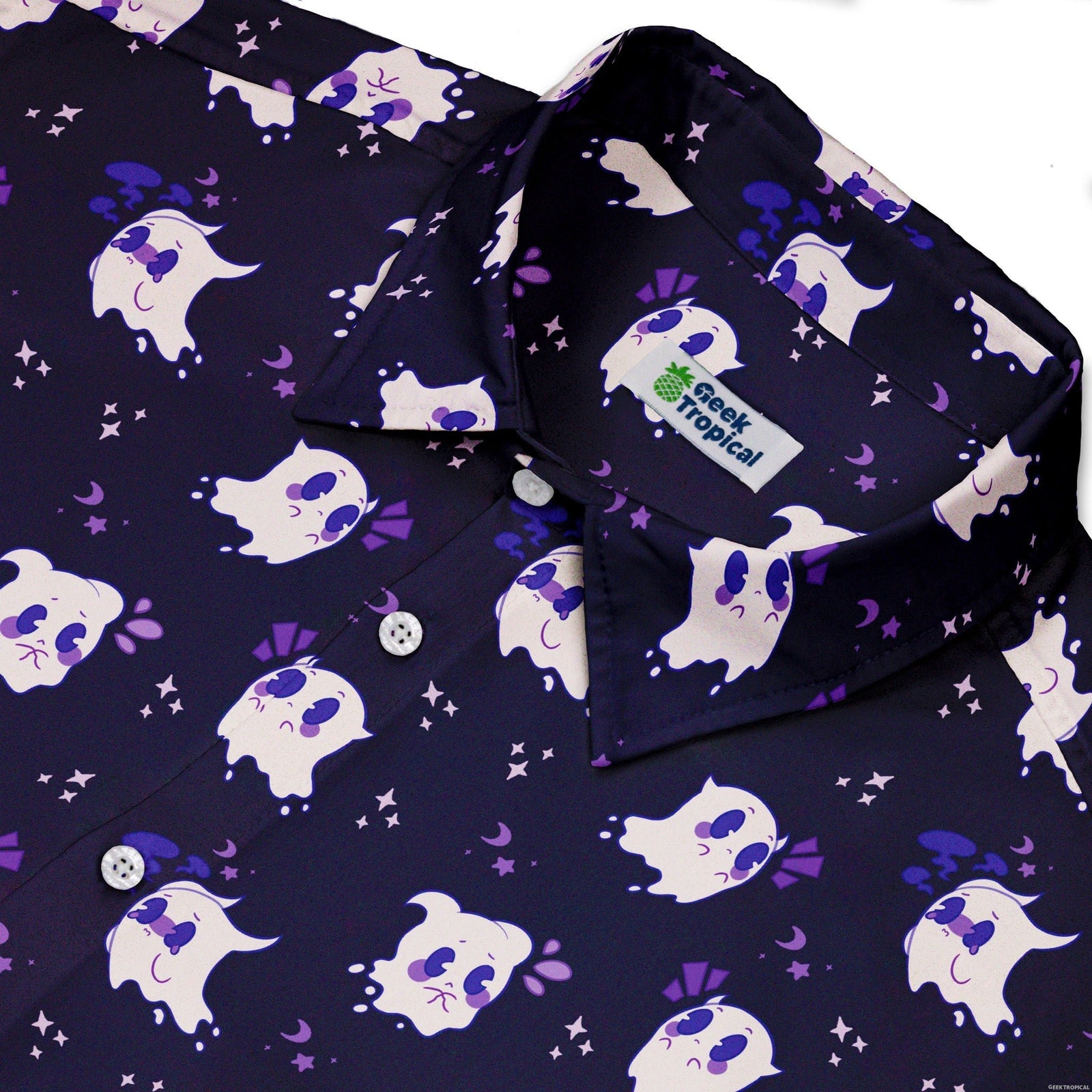 Anxious Ghost Purple Button Up Shirt | Geek Tropical