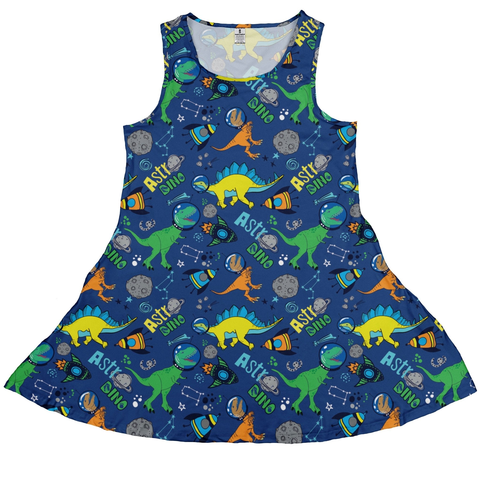 Astro Dino Dinosaur Outer Space Blue Dress | Geek Tropical