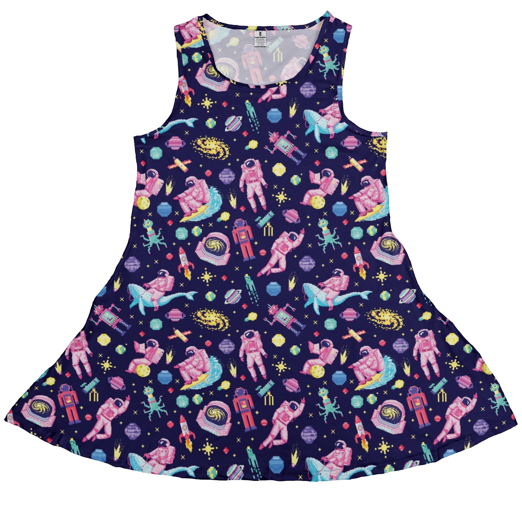 Astronaut Pixels Outer Space Purple Blue Dress | Geek Tropical