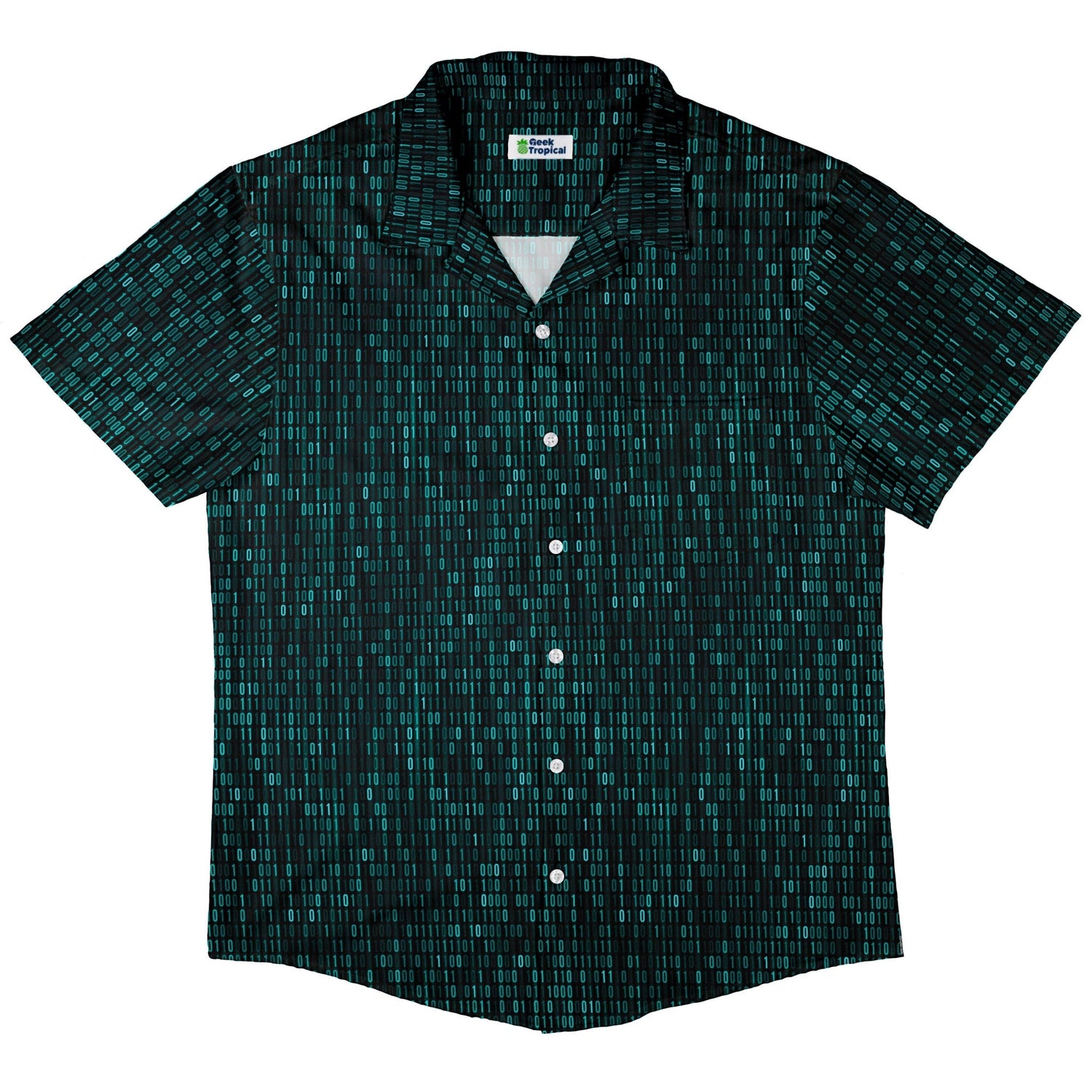 Binary Computer 1s and 0s Teal Black Button Up Shirt | Geek Tropical