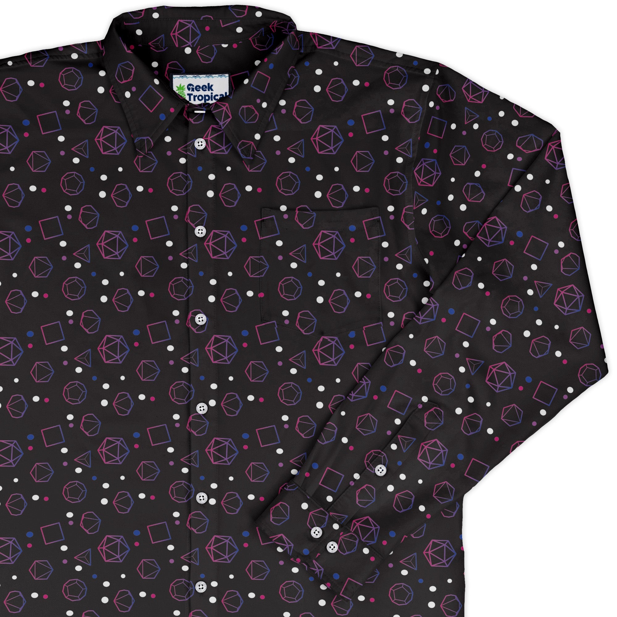 Bisexual Pride Flag Dnd Dice Long Sleeve Button Up Shirt | Geek Tropical
