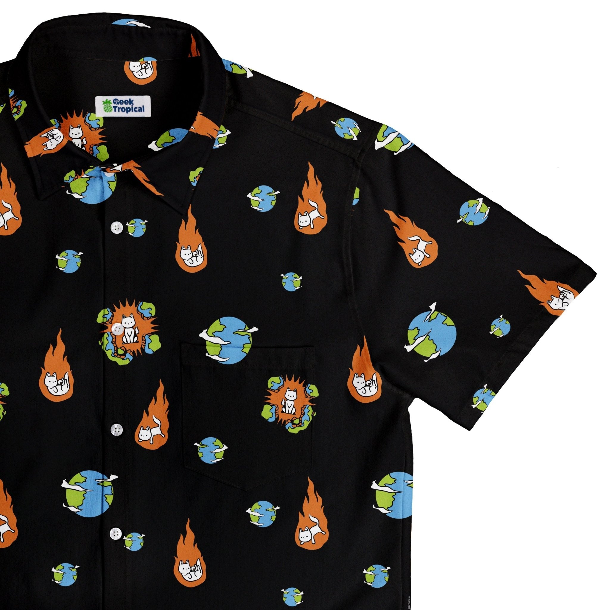 Cat Meteor Shower Space Button Up Shirt | Geek Tropical