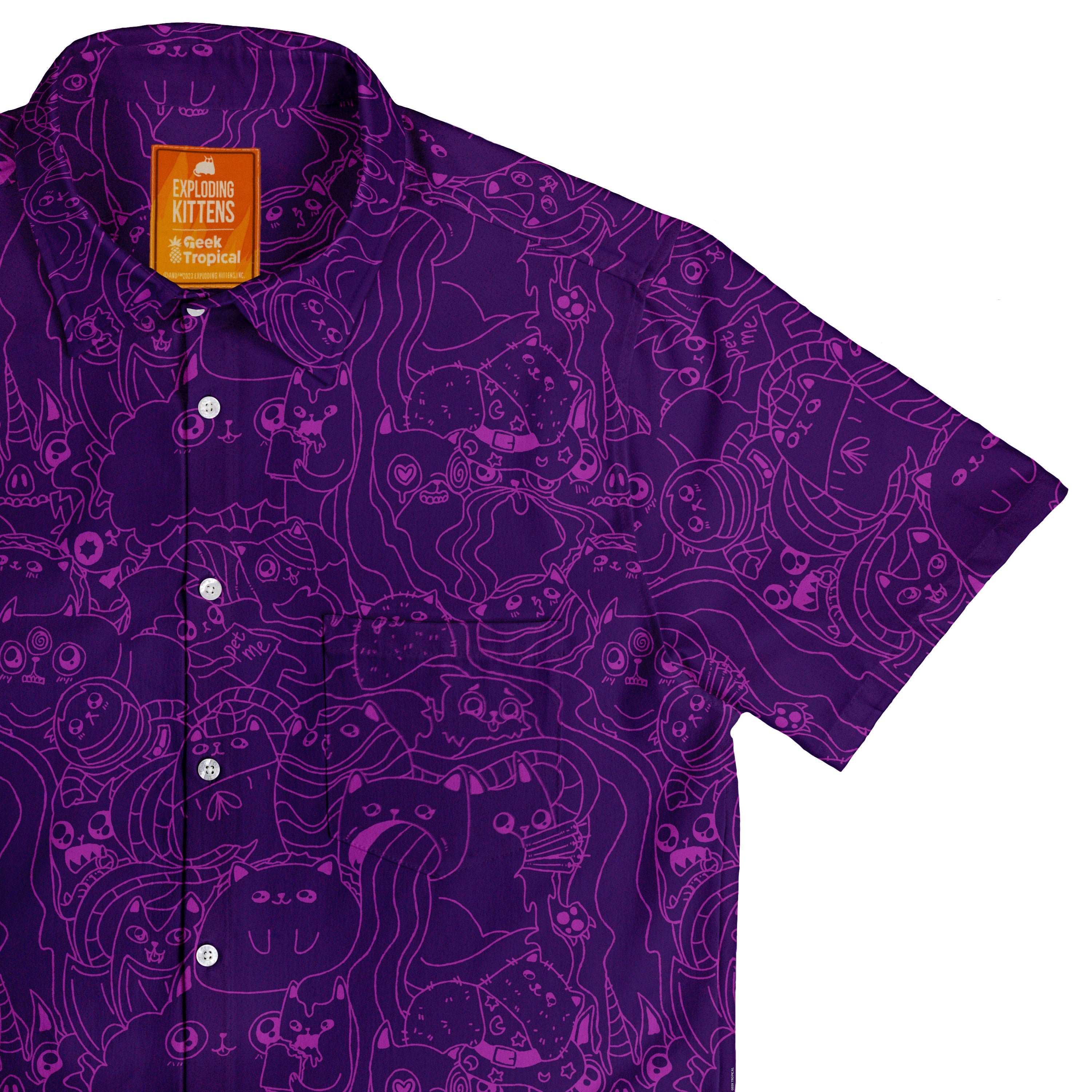 Exploding Kittens Mashup Purple Button Up Shirt | Geek Tropical