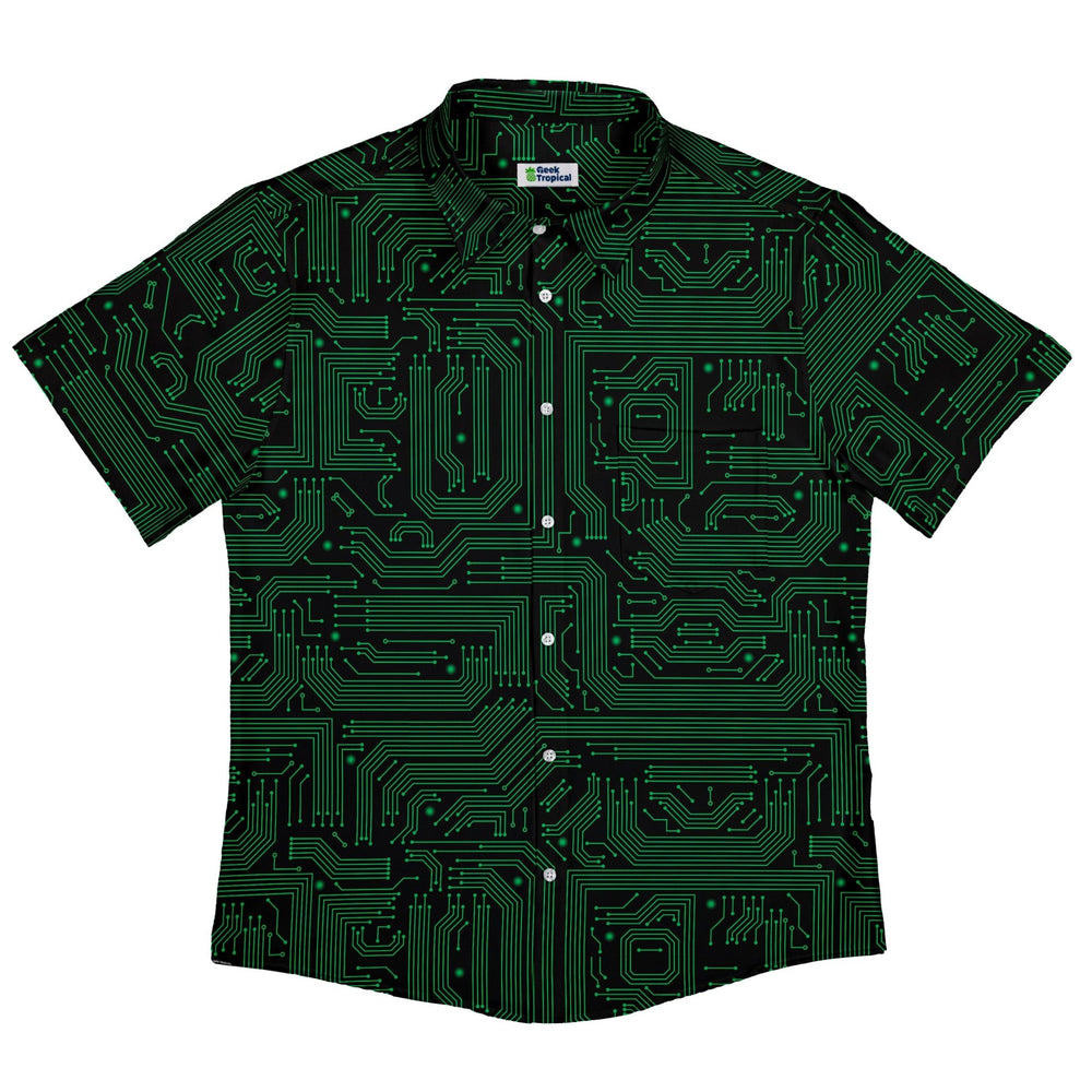 Green Computer Circuits Button Up Shirt | Geek Tropical