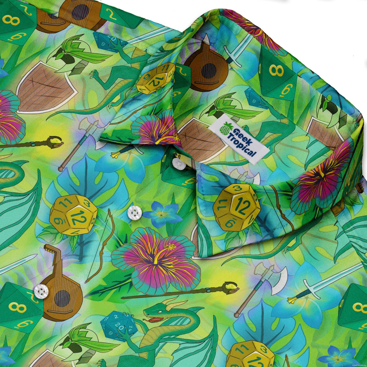 Green Dragon Encounter Dnd Button Up Shirt | Geek Tropical