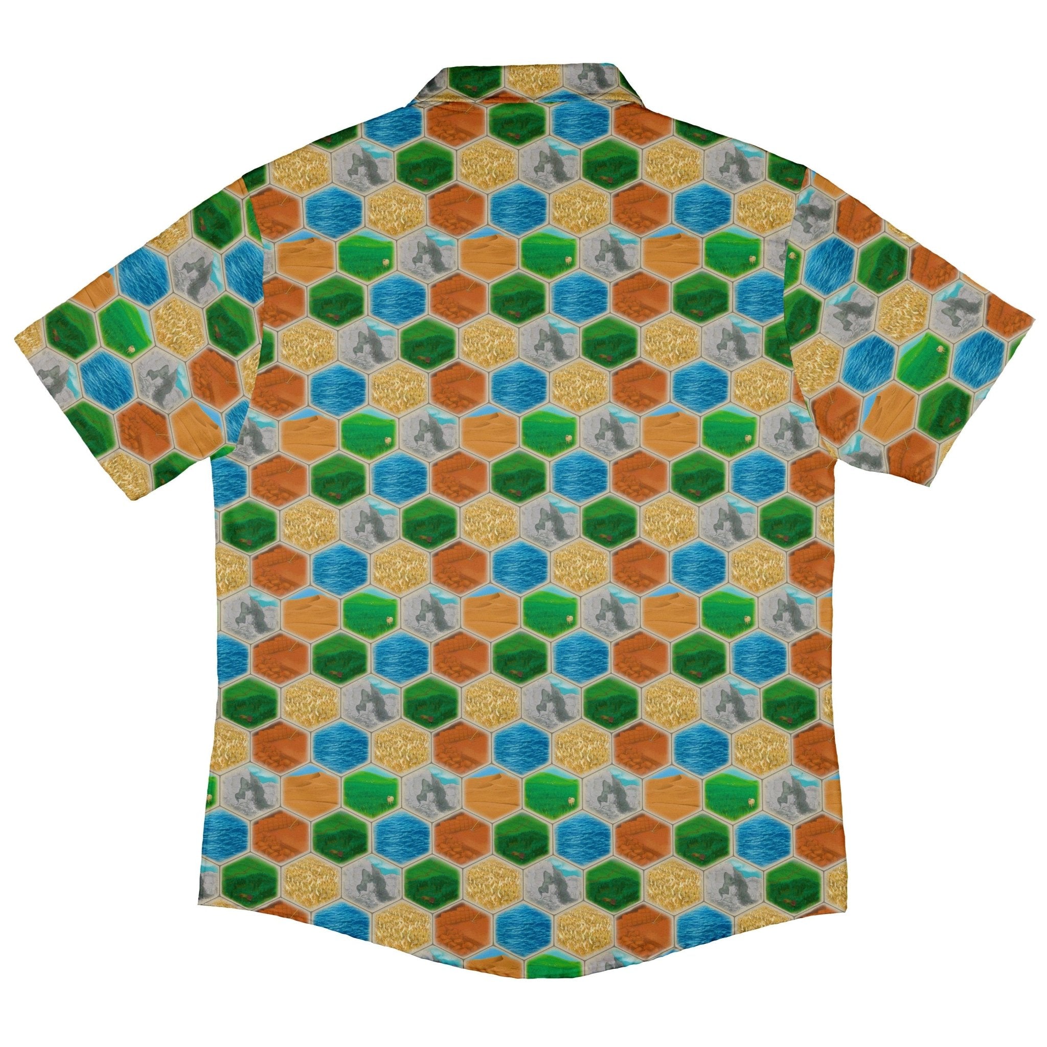 Hexagon Tile Board Game Button Up Shirt | Geek Tropical