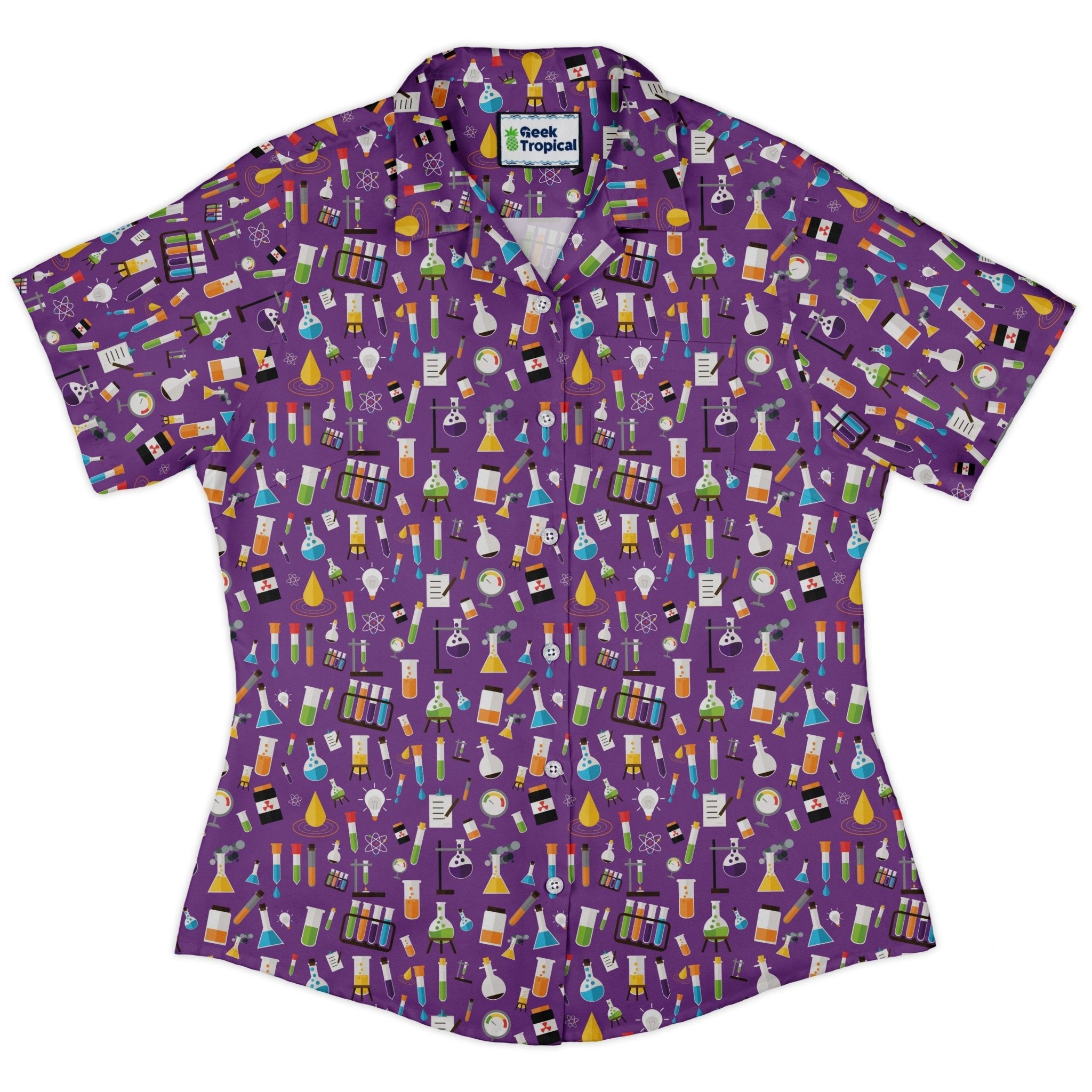 Lab Beakers Purple Science Curvy Button Up Shirt | Geek Tropical