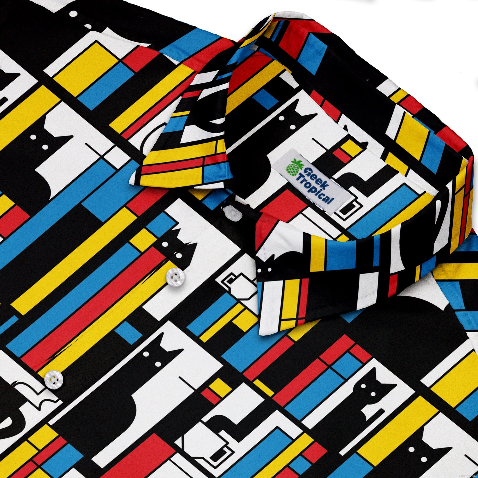 Mondrian Cat Library Button Up Shirt | Geek Tropical