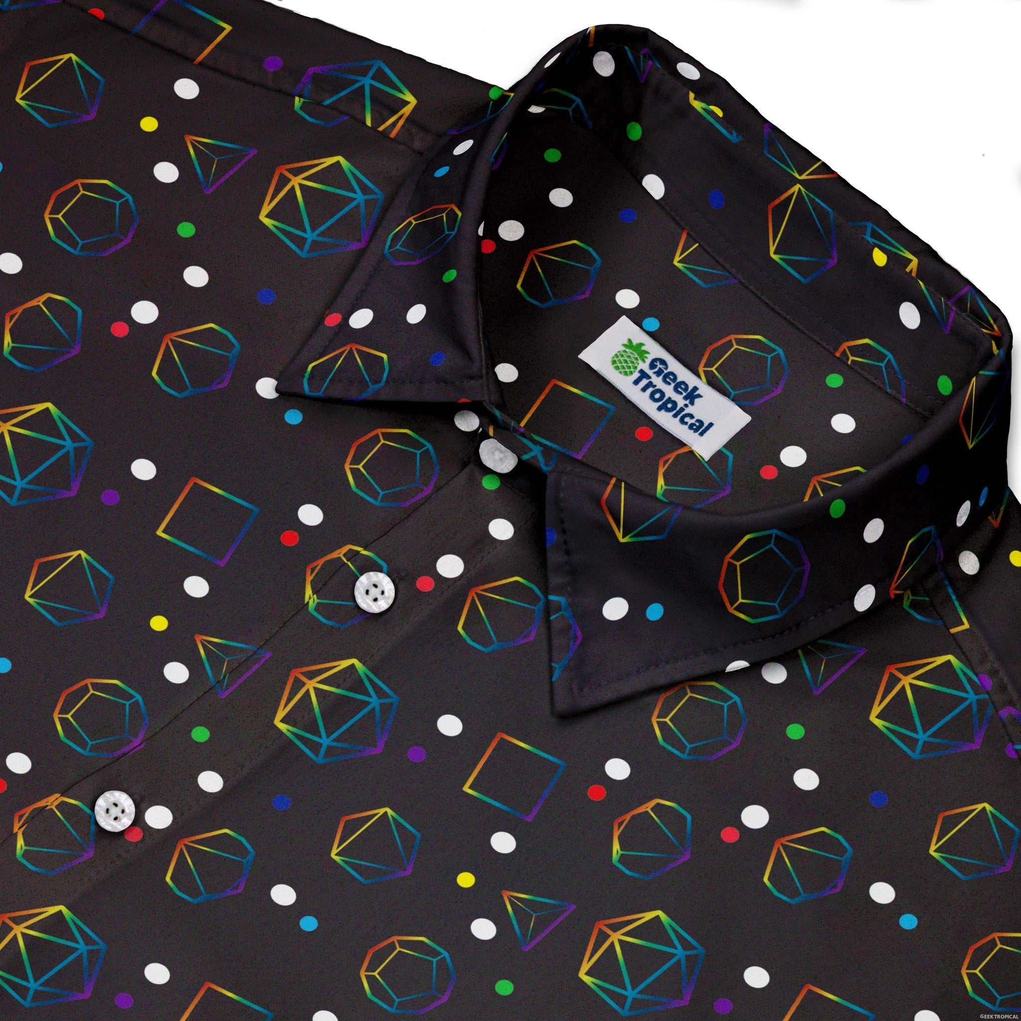 Rainbow LGBTQ+ Pride DND Dice Button Up Shirt | Geek Tropical