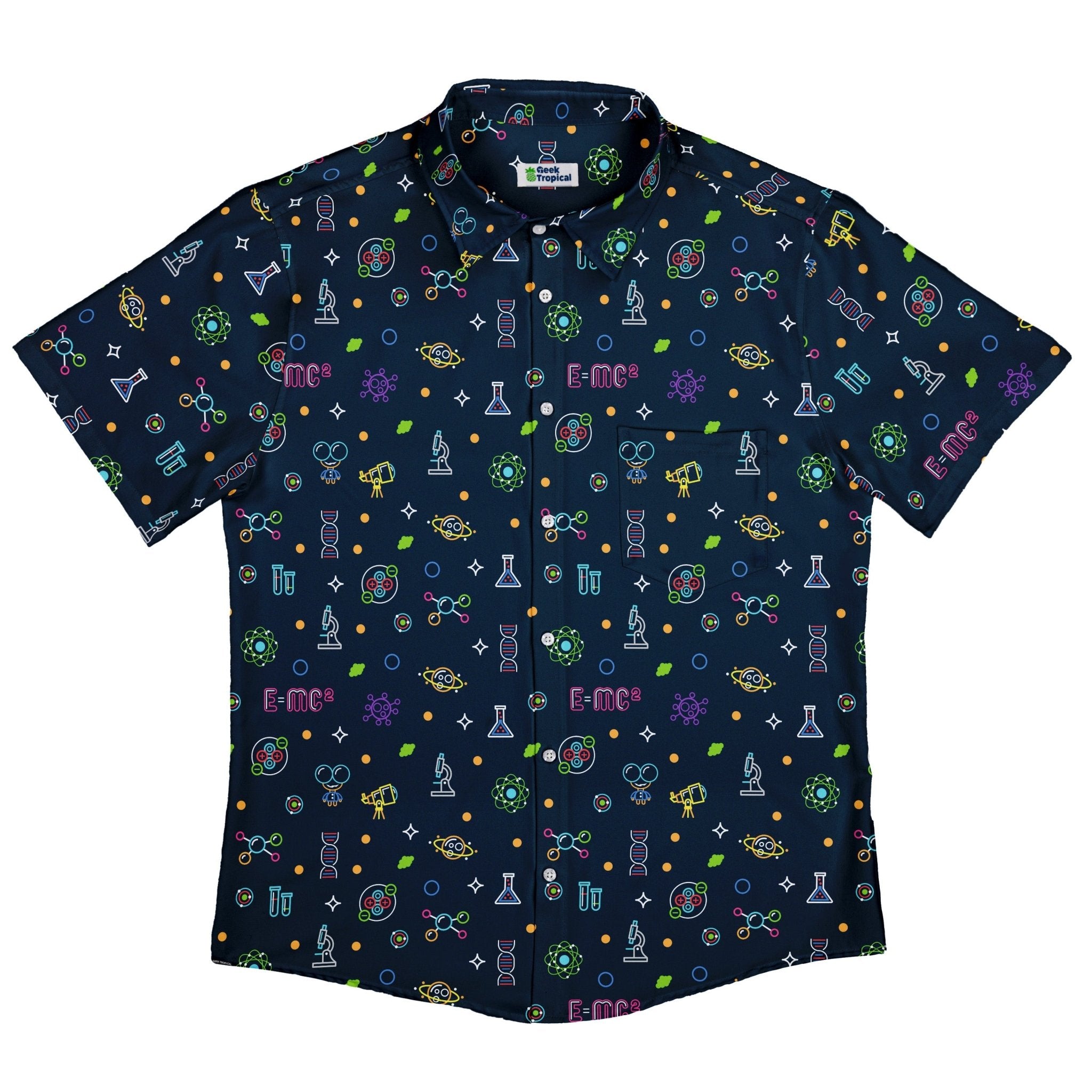 Science DNA Molecules Dark Navy Button Up Shirt | Geek Tropical