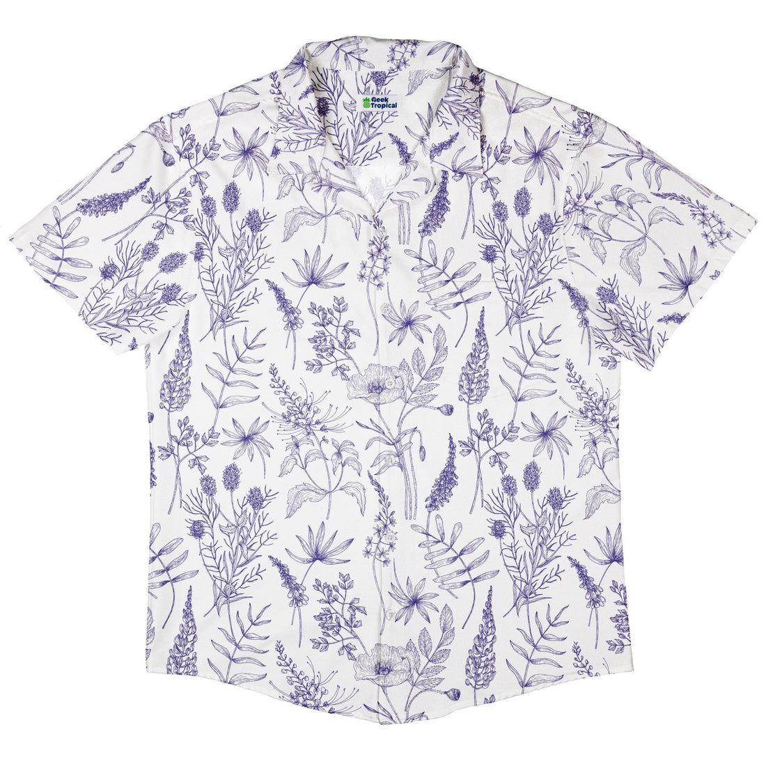 Simple Botany Flowers Herbs White Blue Button Up Shirt | Geek Tropical