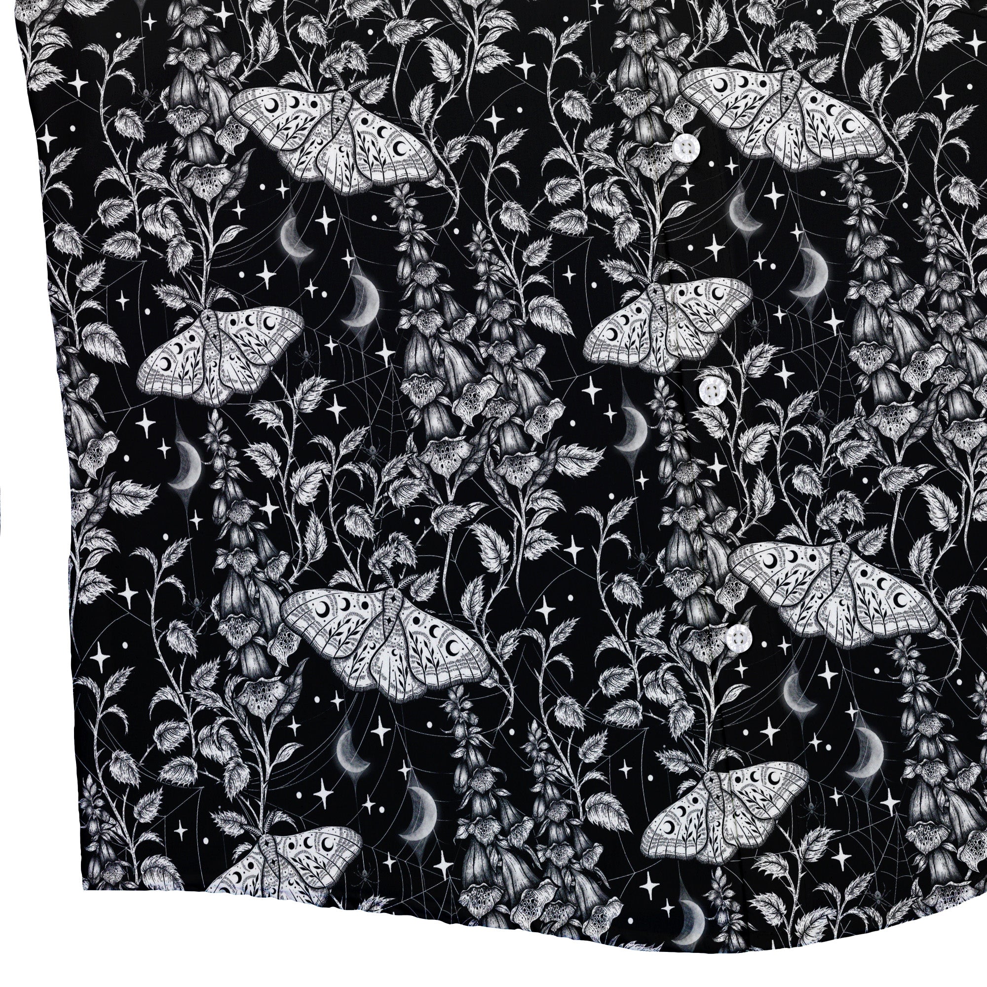 Episodic Moth Black White Night Button Up Shirt | Geek Tropical