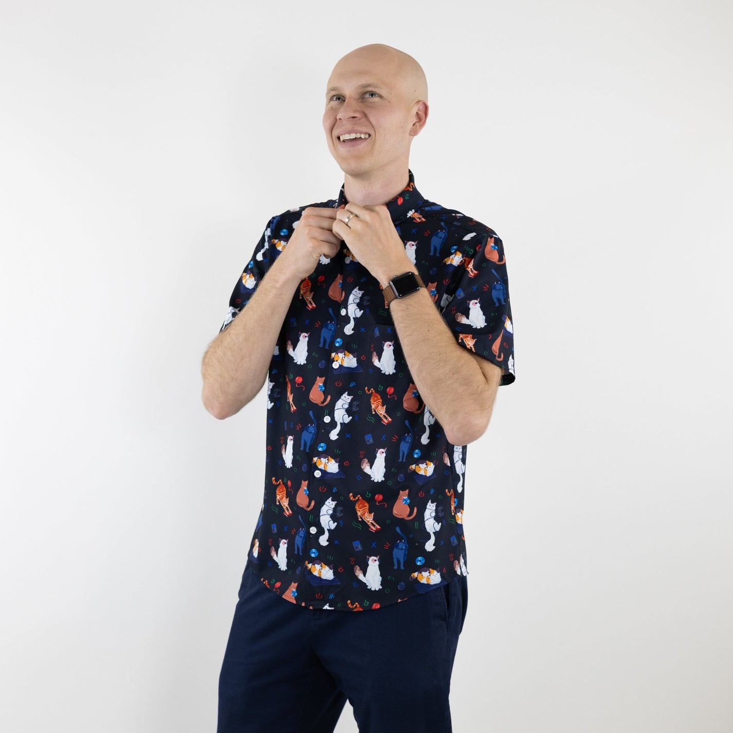 Video Game Cats Dark Button Up Shirt | Geek Tropical