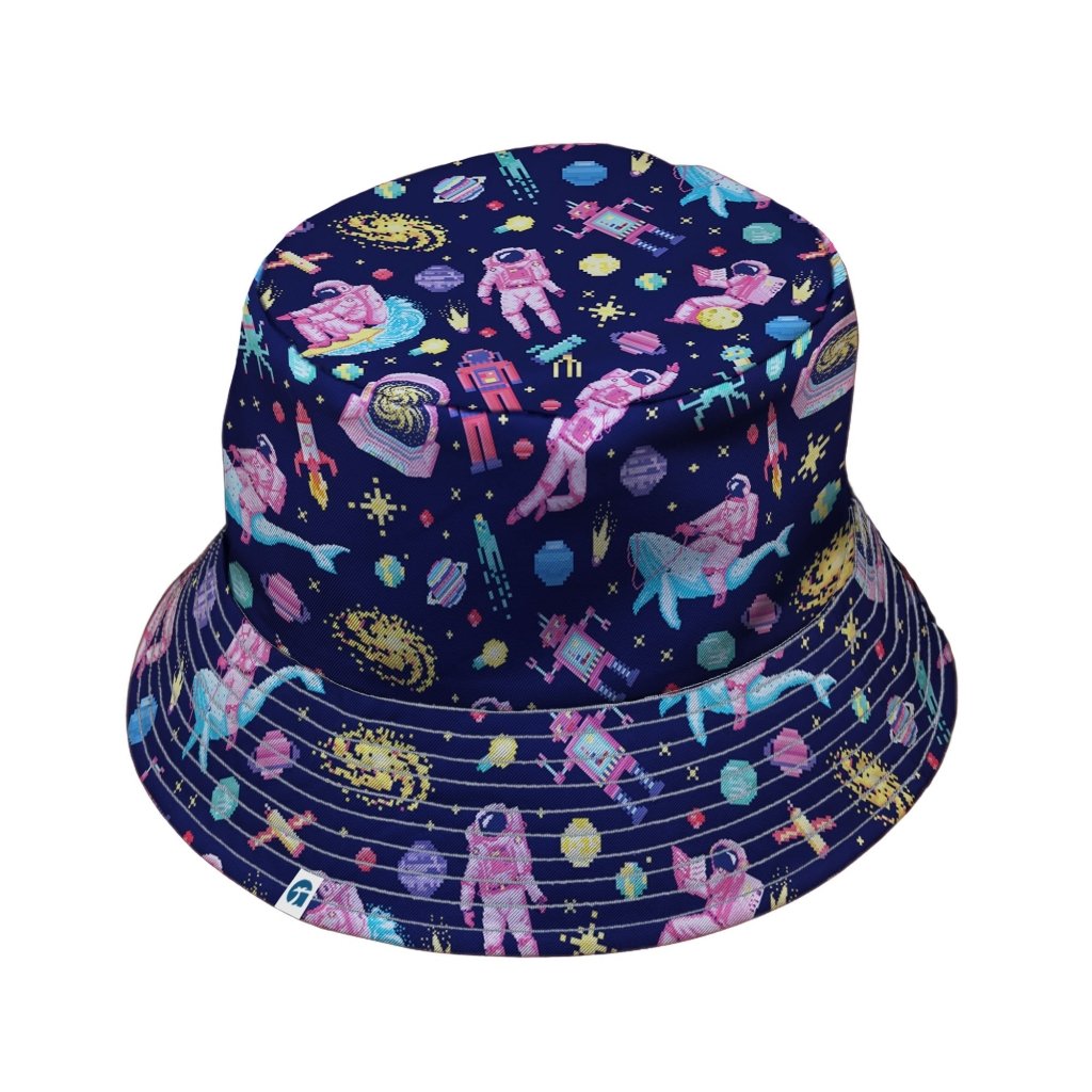 Astronaut Pixels Outer Space Purple Blue Bucket Hat | Geek Tropical